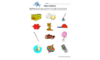 Short O Matching Game Worksheet by Teach Simple