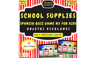 Spanish school supplies digital quiz game N1 for kids by Teach Simple