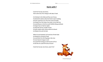 Alphabet Stories Letter F Reading Comprehension Worksheet by Teach Simple
