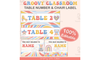 Table Number and Chair Labels in Pastel Rainbow Theme - 100% Editable ...
