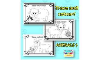 Trace and colour 5 (farm animals) by Teach Simple