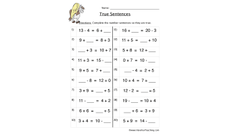 True Number Sentences Worksheet by Teach Simple