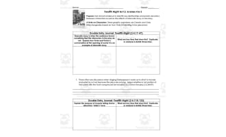 Twelfth Night Act 1, Scenes 1-2 | Double Entry Journals by Teach Simple