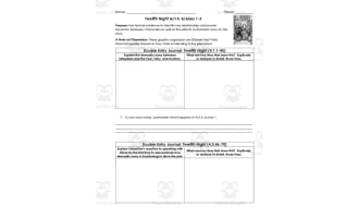 Twelfth Night Act 1, Scenes 1-2 | Double Entry Journals by Teach Simple