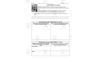 Twelfth Night Act 3, Scene 4 | Double Entry Journals by Teach Simple