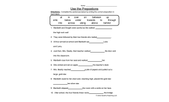 Sort the Prepositions Worksheet by Teach Simple
