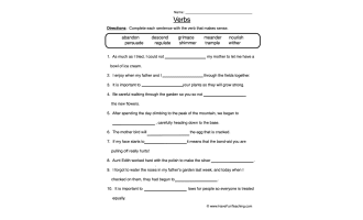 Verbs Fill in the Blank Worksheet by Teach Simple