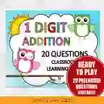 1 Digit Addition 20 Questions Math Classroom Game in Owl Theme by Teach ...