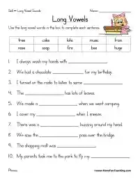 Long Vowels Worksheets Grade 3