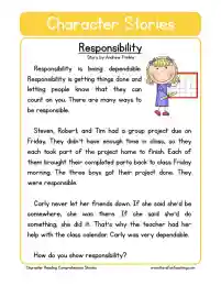 Main Character Reading Comprehension Worksheets