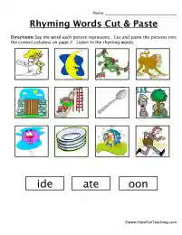 Rhyming Words Cut And Paste Worksheets Color The Rhymes Worksheet 1