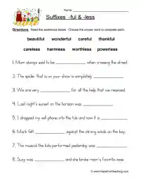Suffix Less Worksheet 5294125 | Suffixes 'ful' And 'less' | Watkins