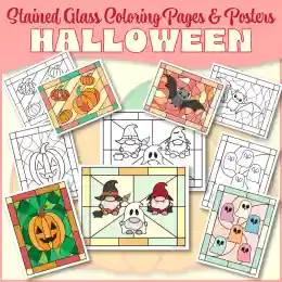 halloween stained glass coloring pages