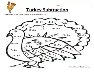 math turkey coloring sheet