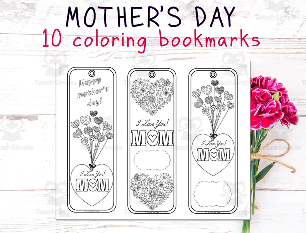 10 Mother’s Day coloring bookmarks FREE by Teach Simple