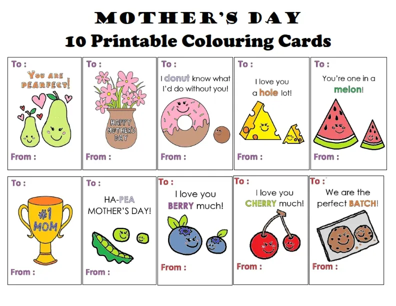 10 Printable coloring cards for Mother's Day by Teach Simple