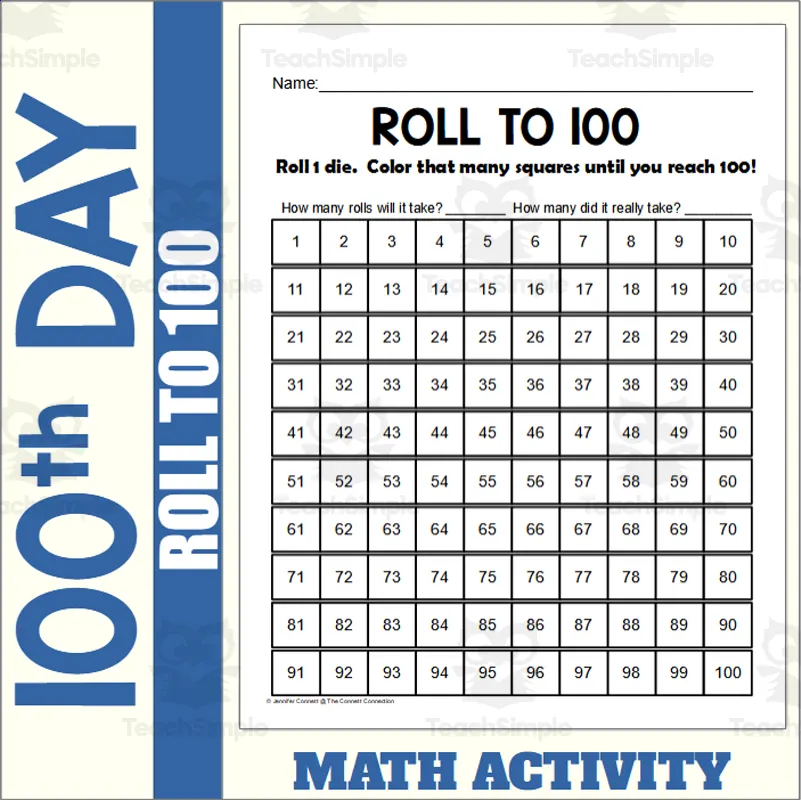 100th Day of School Game - Roll to 100 by Teach Simple