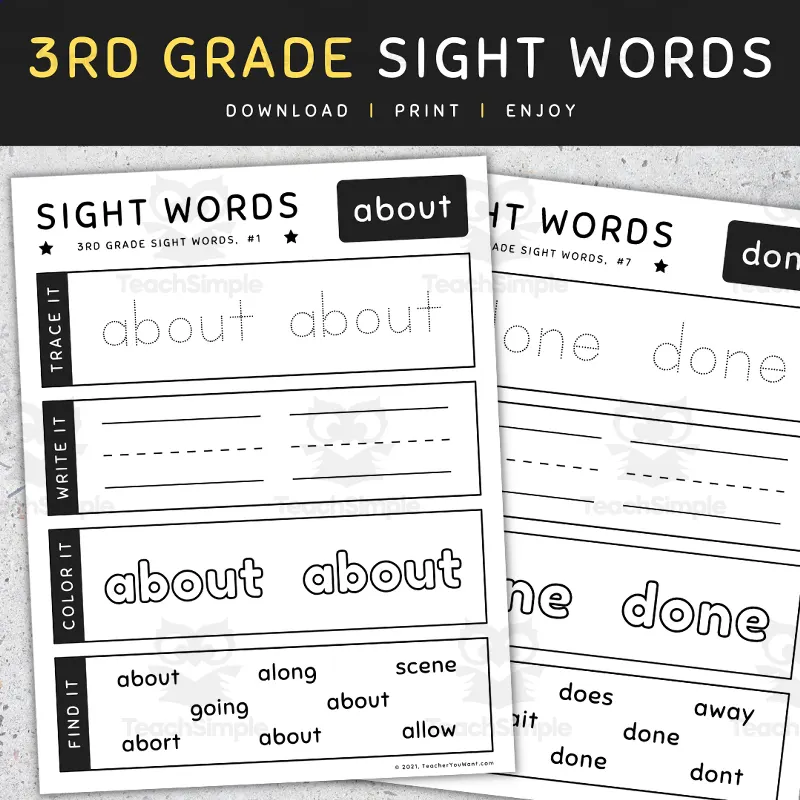 3rd Grade Sight Words: Trace, Write, Color, and Find It Worksheets ...