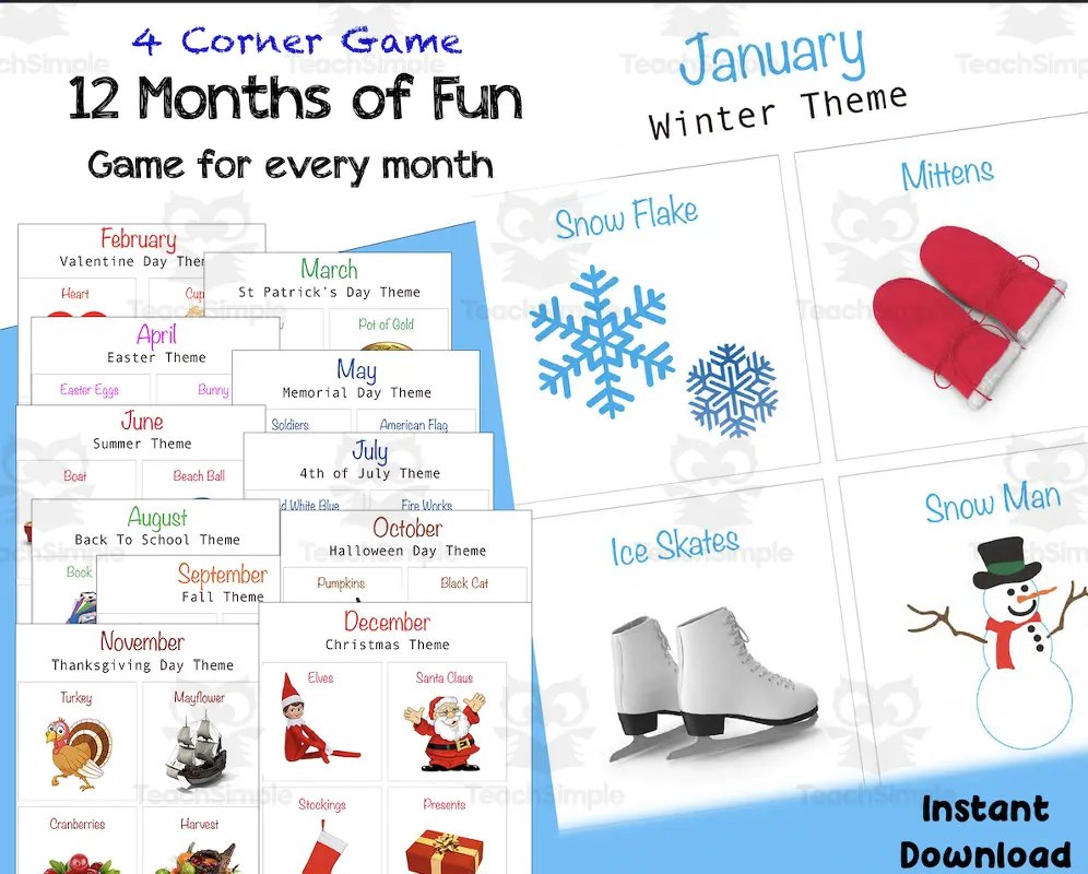 4 Corner Game for Each Month | Holiday Party Game | Kid Holiday Party ...