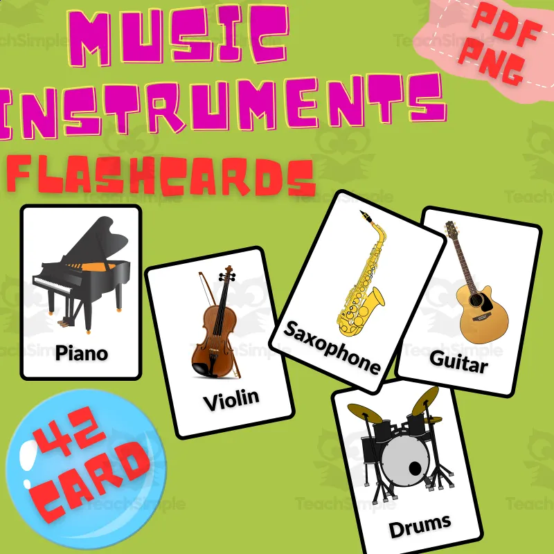 42 Musical Instruments Names Flashcards In English by Teach Simple