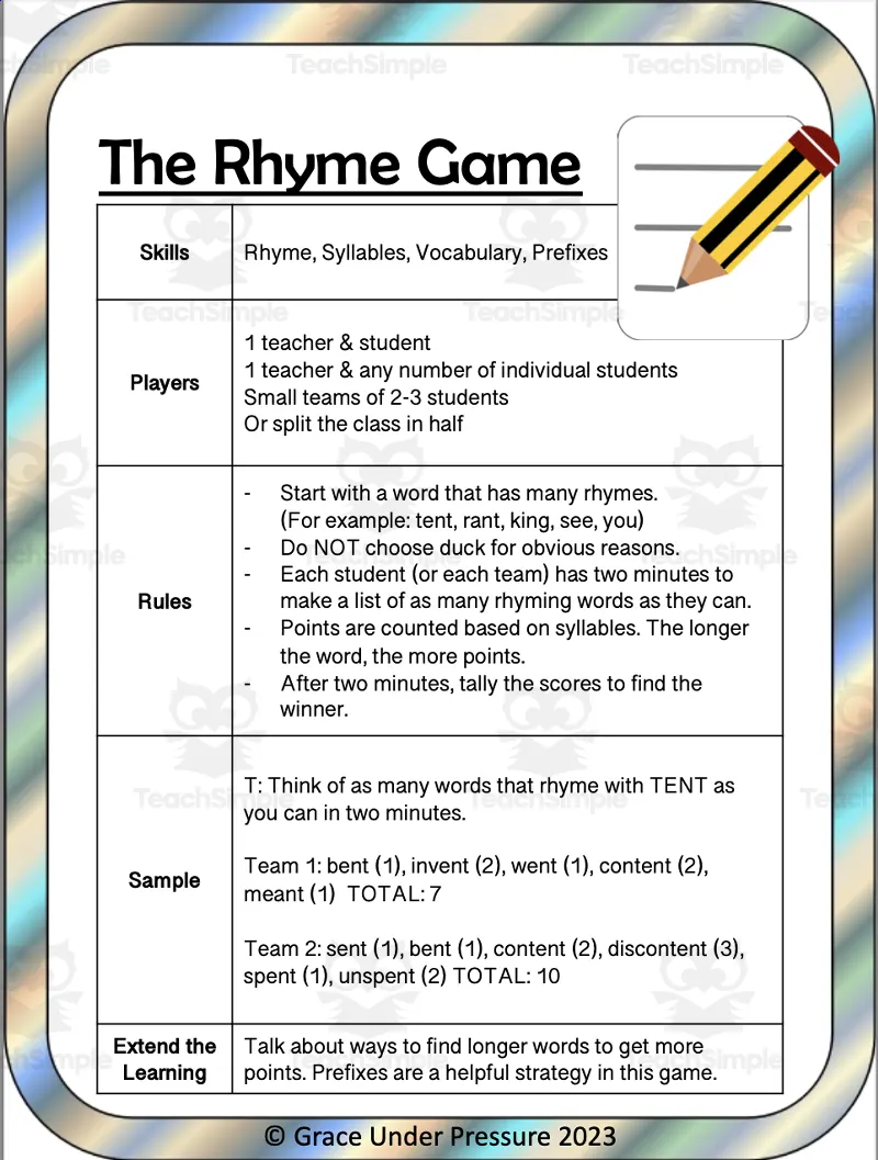 5 Minute Game: The Rhyme Game by Teach Simple