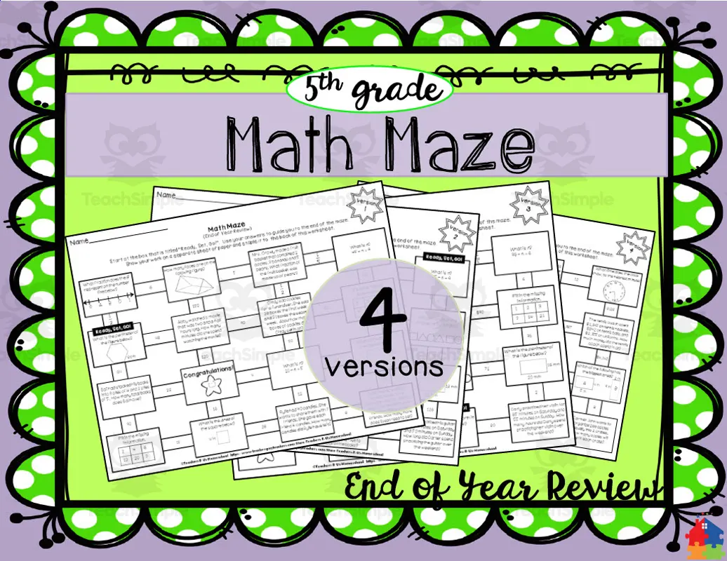 5th Grade Math Maze | End of Year Review by Teach Simple