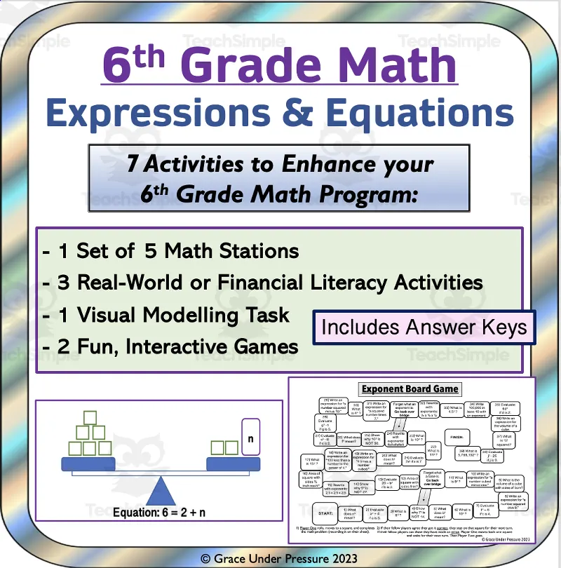 6th Grade Math: Expressions and Equations Bundle: 7 Activities by Teach ...