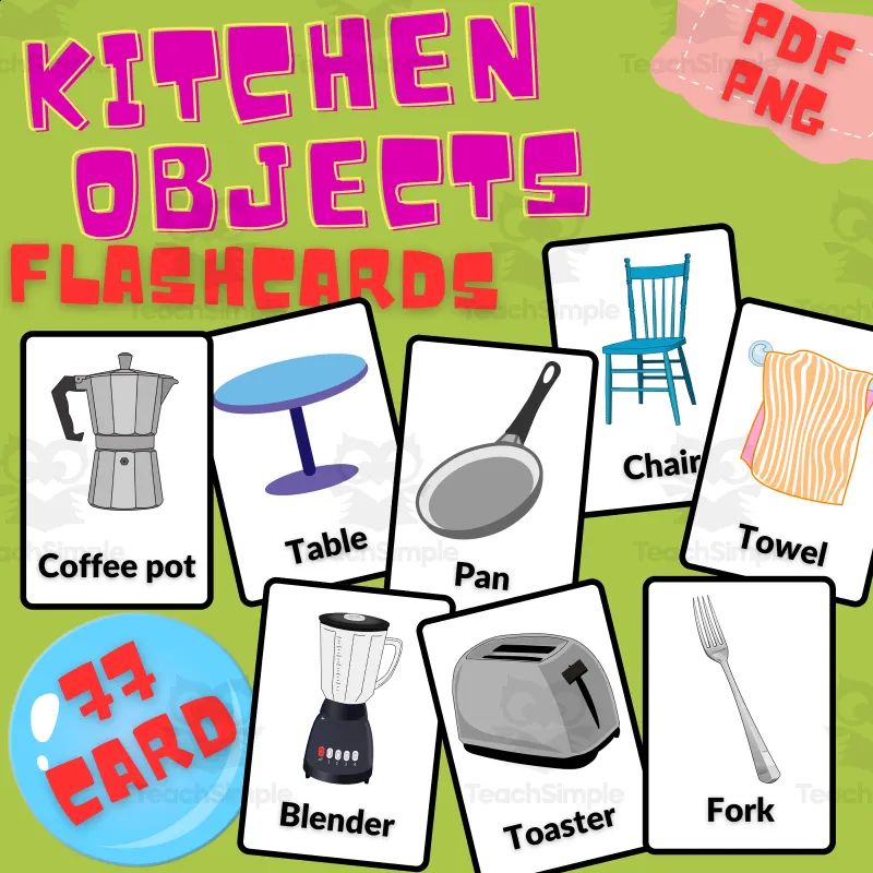77 Kitchen Objects Vocabulary Flashcards by Teach Simple