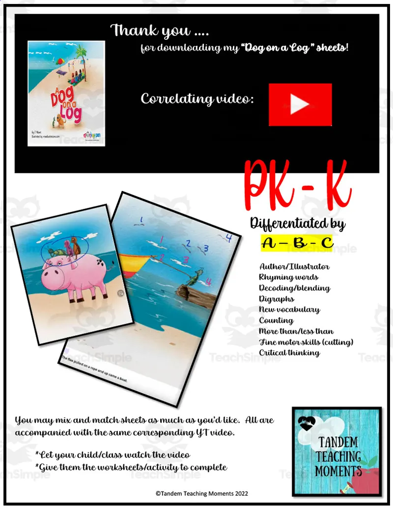"A Dog on a Log" Worksheet Packet by Teach Simple