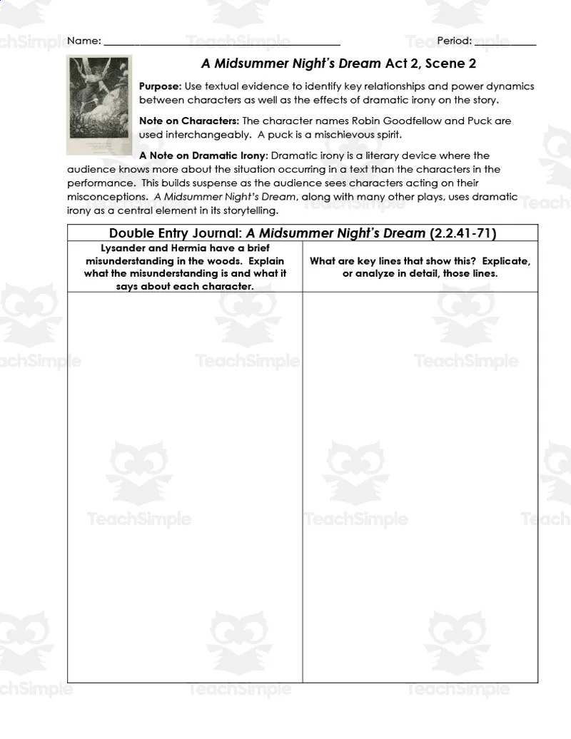 A Midsummer Nights Dream Act 2, Scene 2 | Double Entry Journals by ...