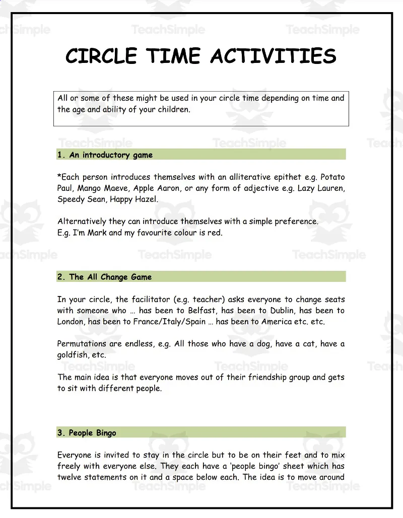 Activities for Circle Time by Teach Simple