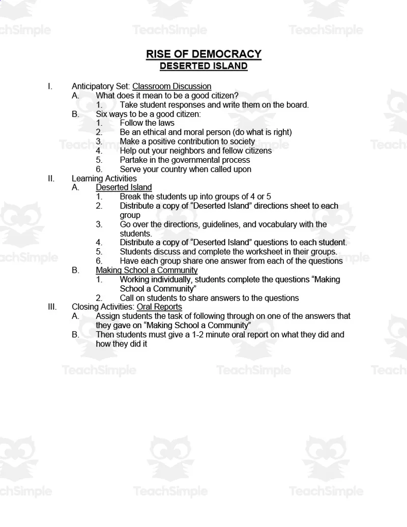 Activity on Roots of Democracy by Teach Simple