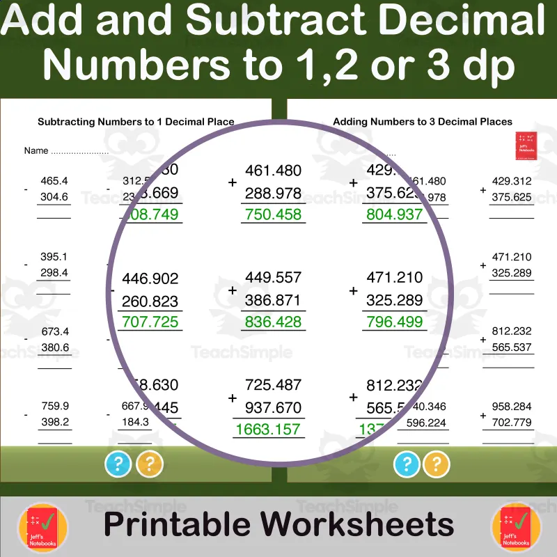 Add And Subtract Decimal Numbers Using The Standard Algorithm By Teach Simple