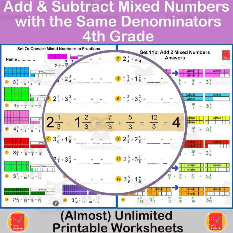 Add and subtract mixed numbers with like denominators - 4th Grade Math ...