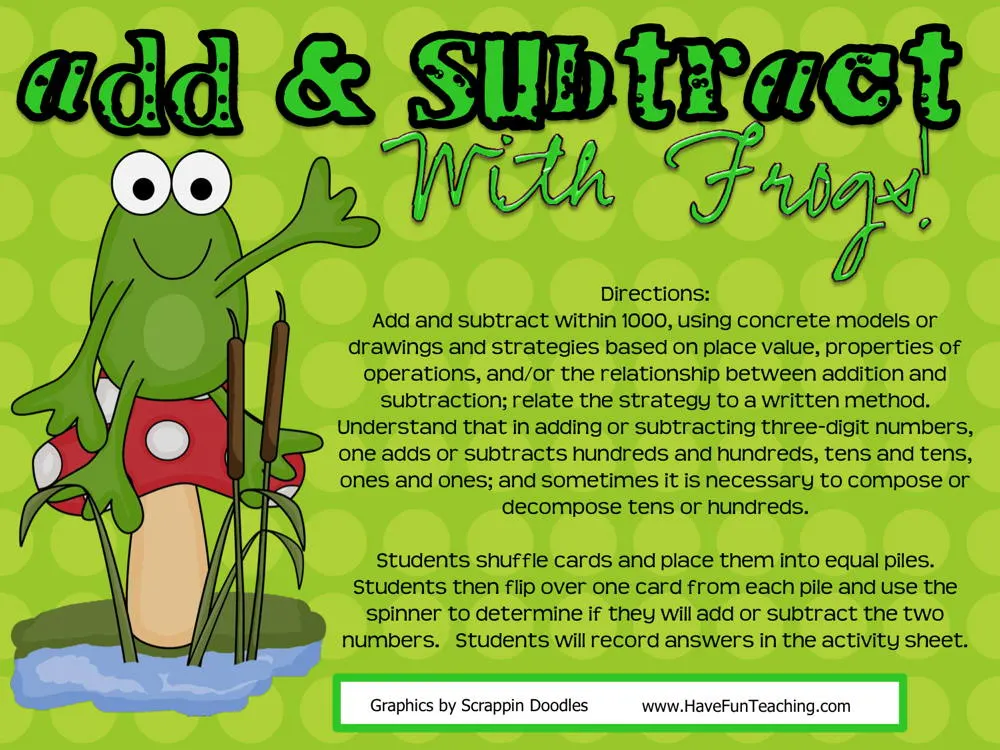 Add and Subtract with Frogs Activity by Teach Simple