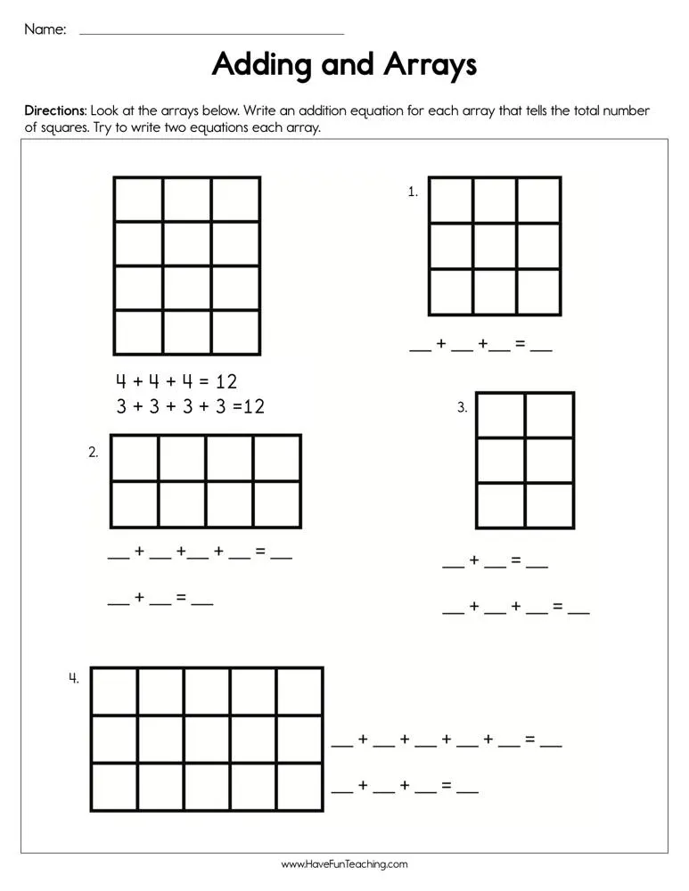 Adding and Arrays Worksheet by Teach Simple