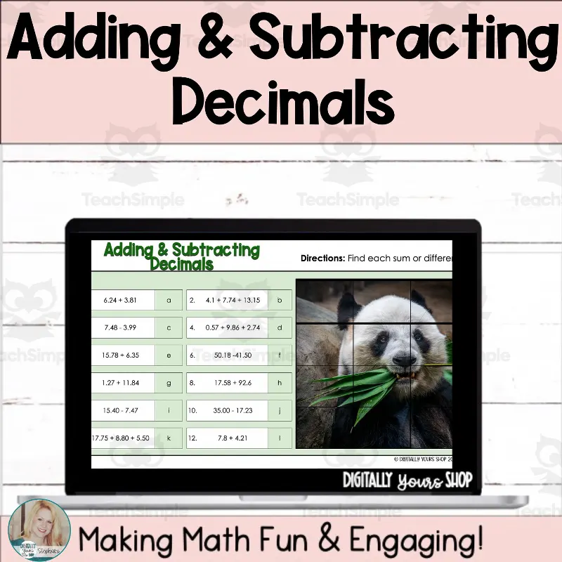 Adding and Subtracting Decimals Digital Self-Checking Activity by Teach ...