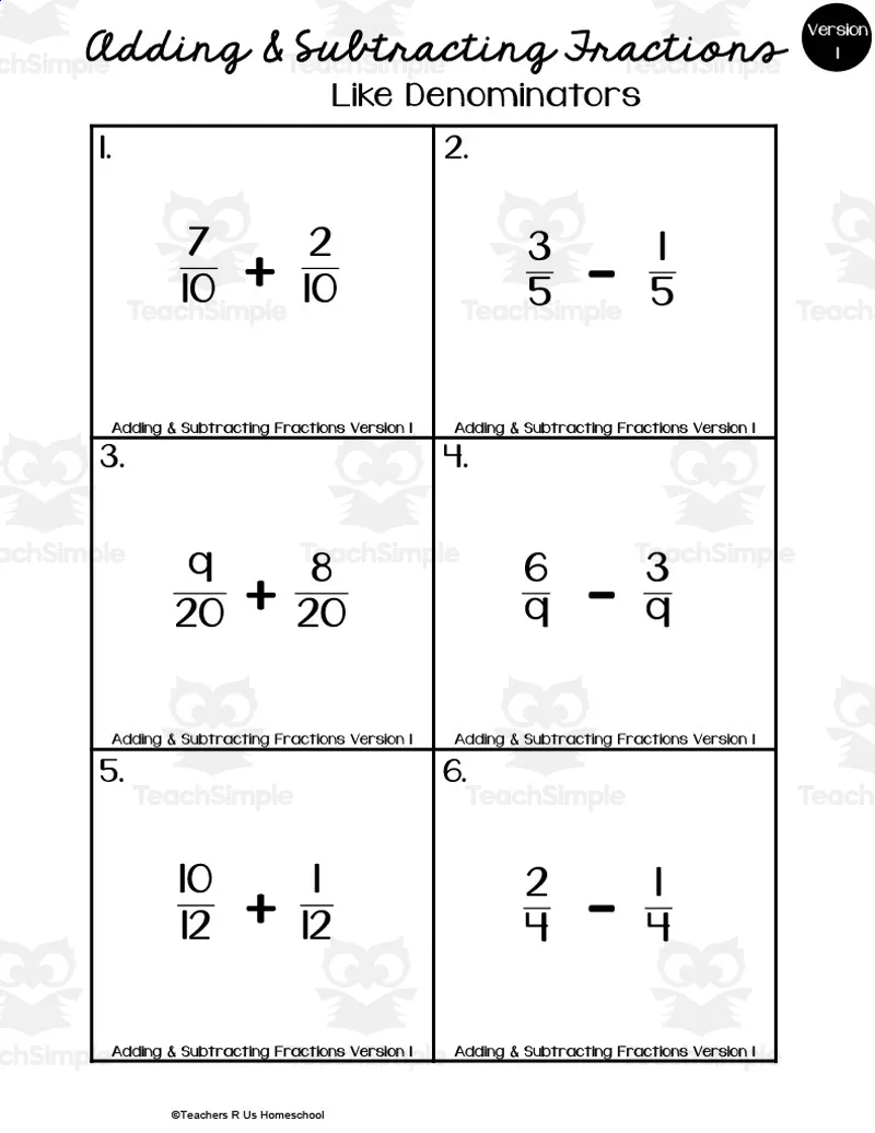 Adding and Subtracting Fractions | Math Worksheet by Teach Simple
