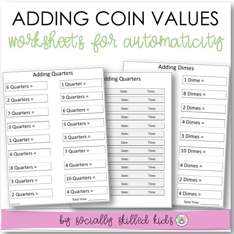 Adding Coin Values, Worksheets For Automaticity by Teach Simple