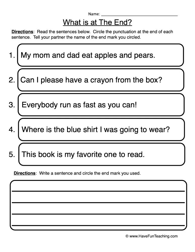 Adding Punctuation Worksheet by Teach Simple