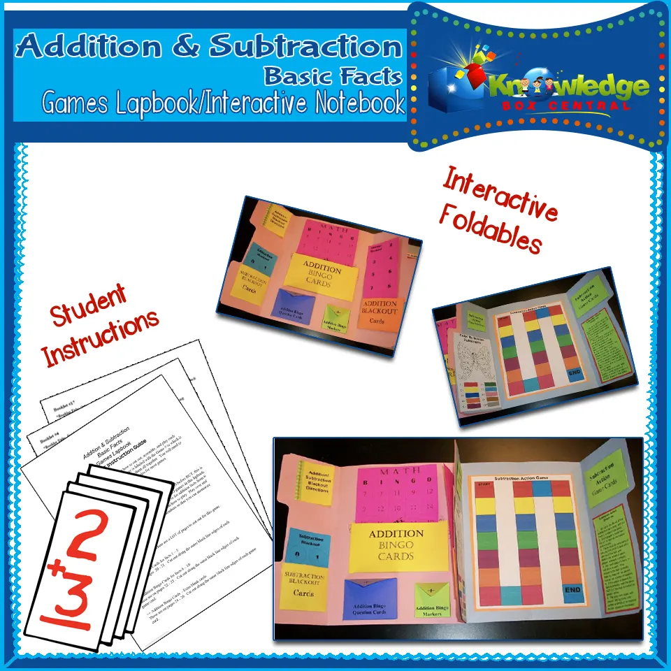 Addition & Subtraction Basic Facts Games Lapbook / Interactive Notebook ...