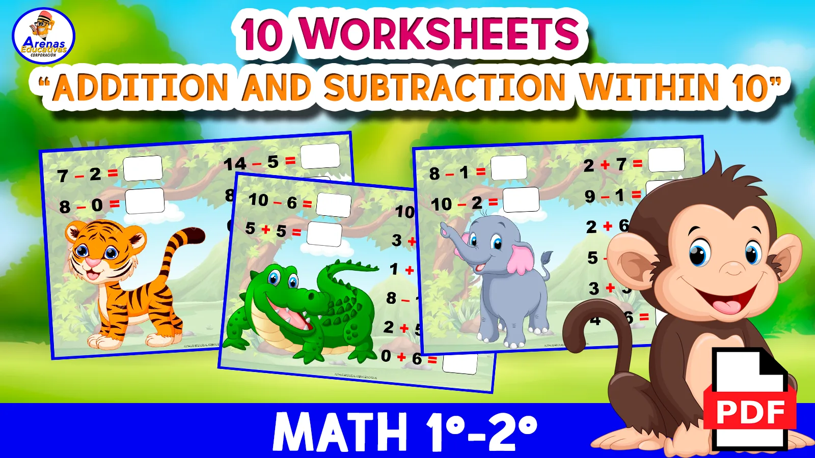 ADDITION AND SUBTRACTION WITHIN 10 - Worksheets - Jungle Theme by Teach ...