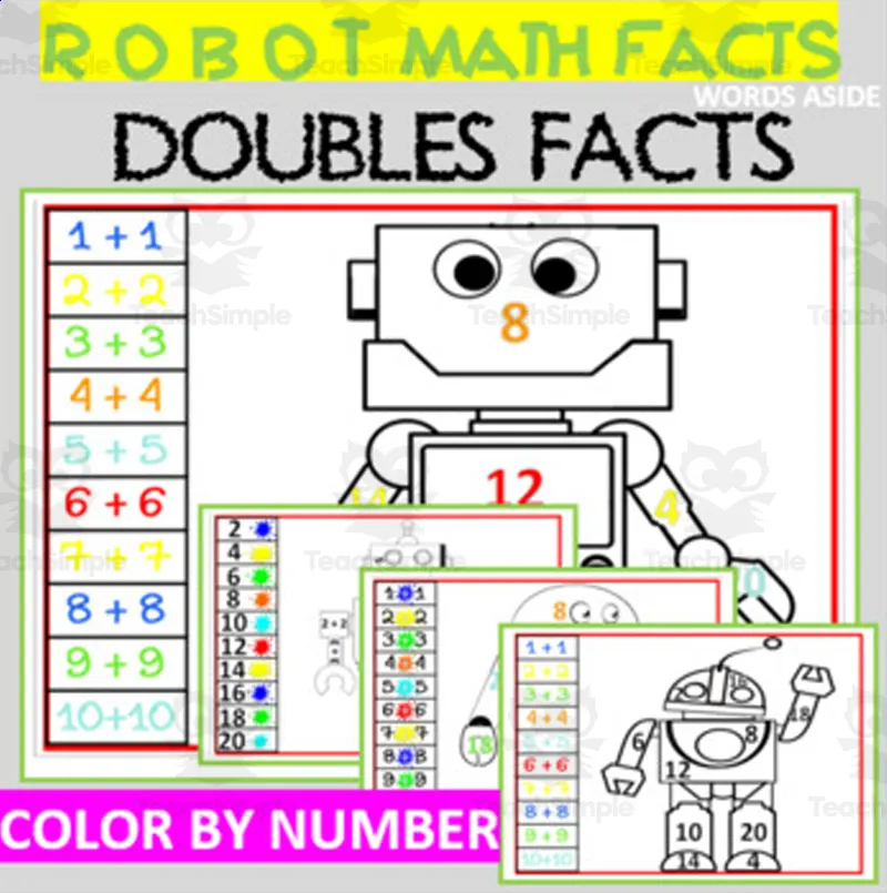 Addition Doubles Facts | Color by Number | Robots by Teach Simple