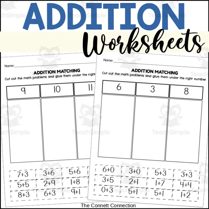 Addition Sorting Worksheets by Teach Simple