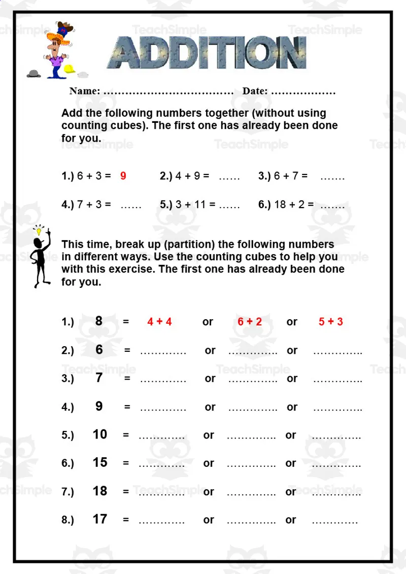 Addition Worksheet by Teach Simple