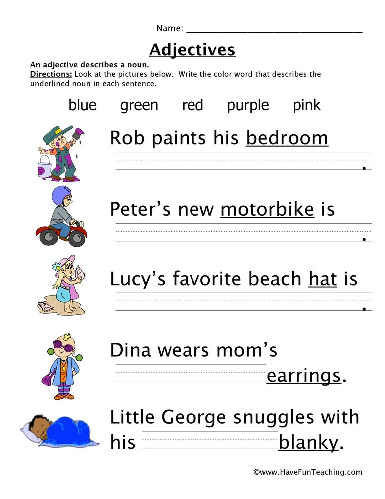 Adjectives Colors Worksheet by Teach Simple