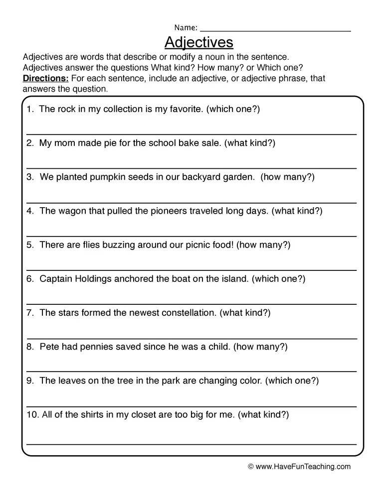 Adjectives Sentence Rewriting Worksheet by Teach Simple