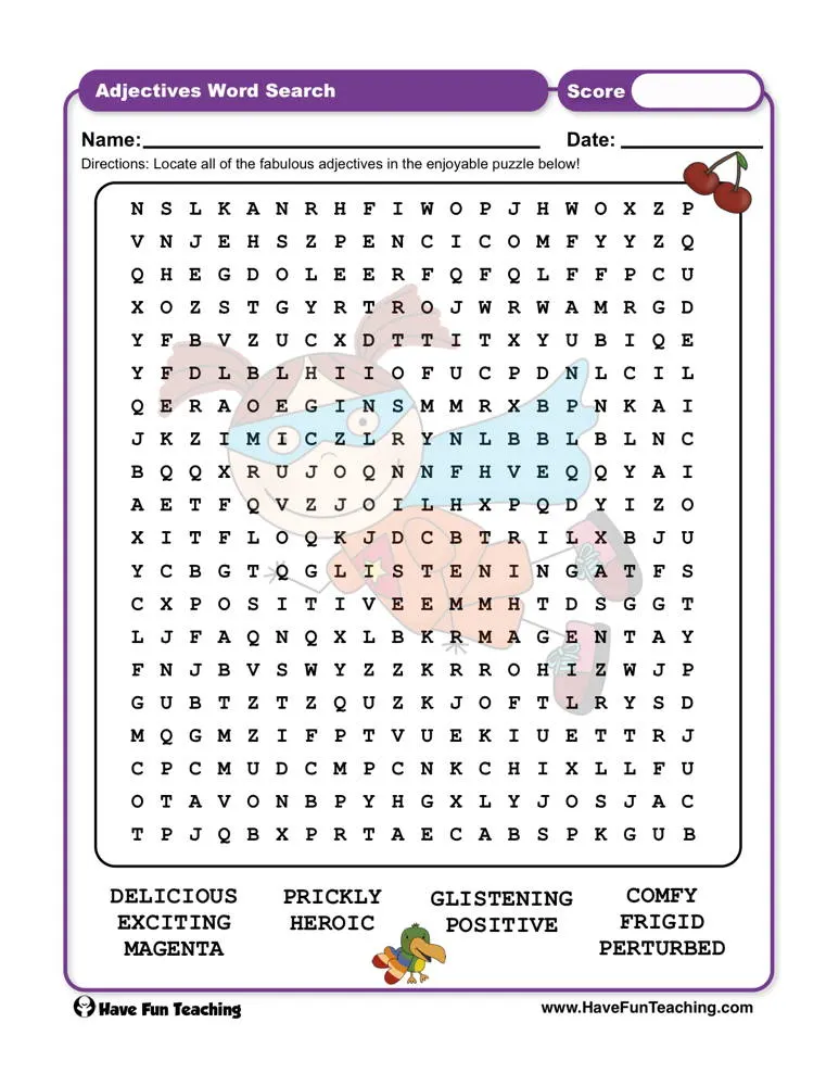Adjectives Word Search Worksheet by Teach Simple