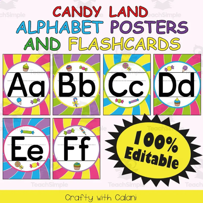 Alphabet Poster & Flashcards in Candy Land Theme - 100% Editable by ...