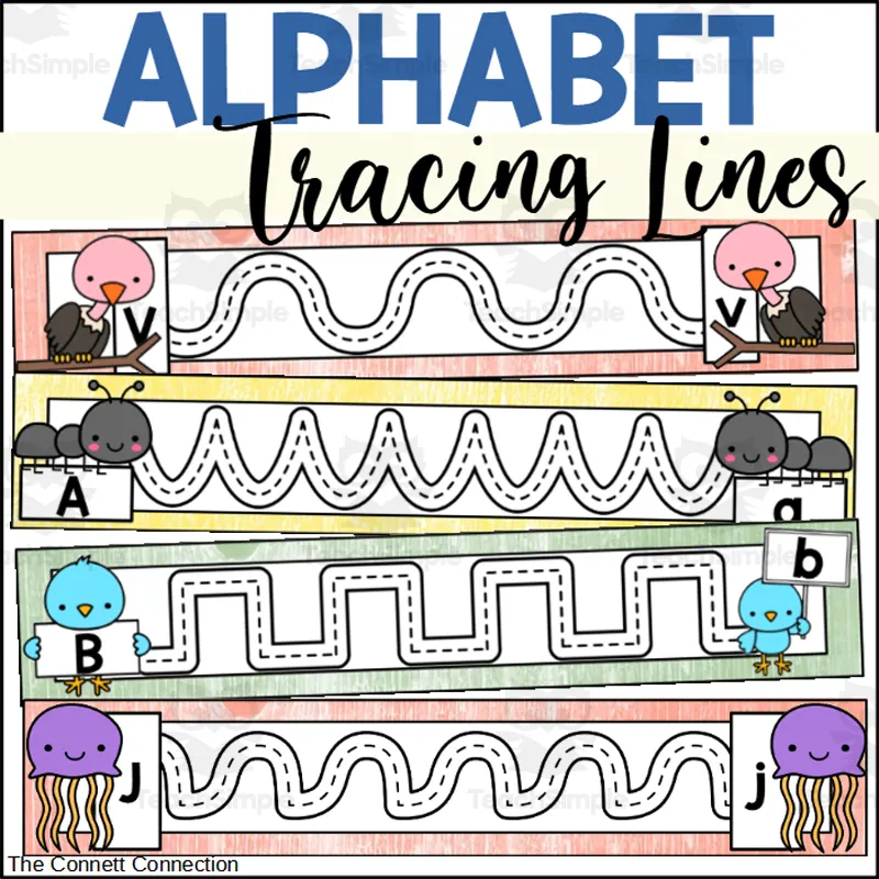 Alphabet Prewriting Tracing Lines with Animals by Teach Simple